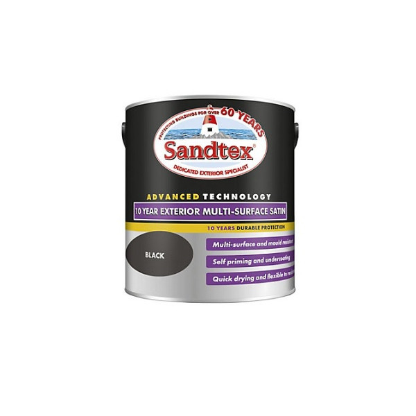 Sandtex 10 Year Exterior Multi Surface Satin Paint Black 750ml*