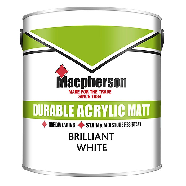 Macpherson Durable Acrylic Matt Emulsion Brilliant White 2.5L