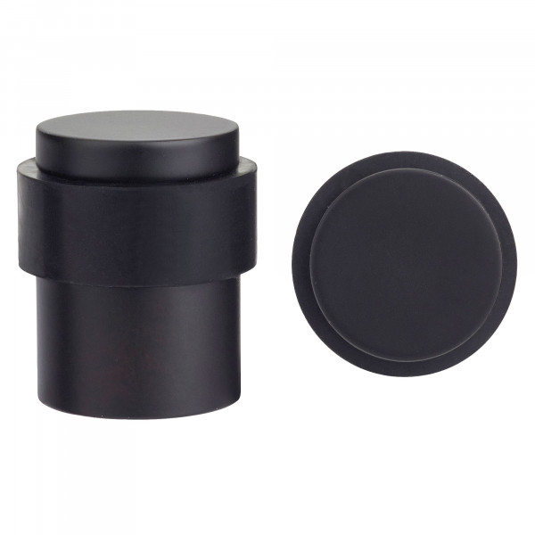 Door Stop Floor Mounted Round Collared Flat Top Black*
