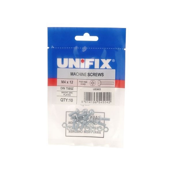 Pre Pack Machine Screw Bzp Pan M4 X 25mm (10)